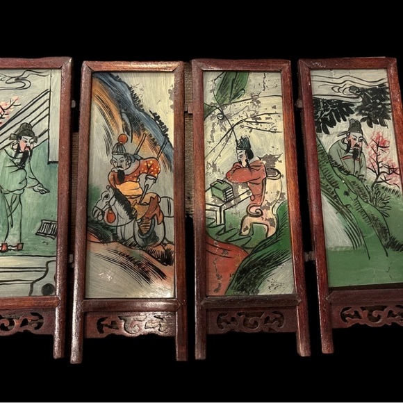 Other | Vintage Japanese 4 Panel Tabletop Folding Screen Hand Painted ...